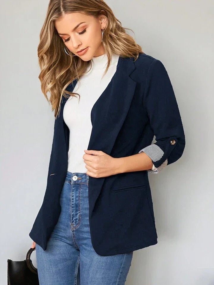 Lapel Notch Collar Roll Tab Sleeve Blazer | LA FEMME WANDERER